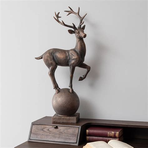Six Pointer Stag On Decorative Ball Sculpture Resin Brandalley