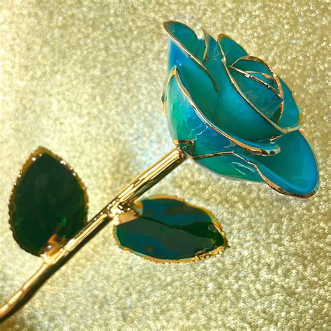 Peacock Teal 24kt Gold Dipped Rose Steven Singer Jewelers