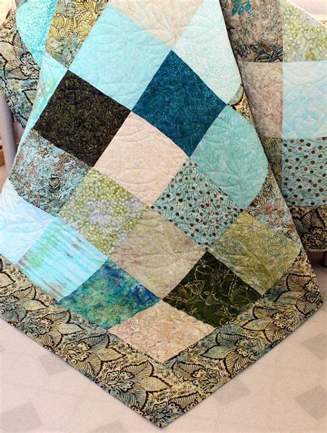 Batik Lap Quilt After The Rain Batik In Blue Teal Green Tan Etsy