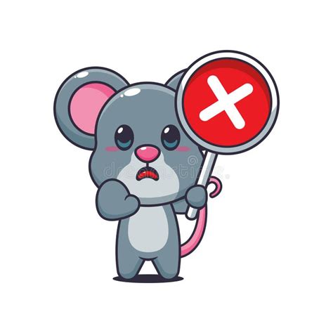 Mouse Cartoon Vector Illustration With Wrong Sign Stock Vector