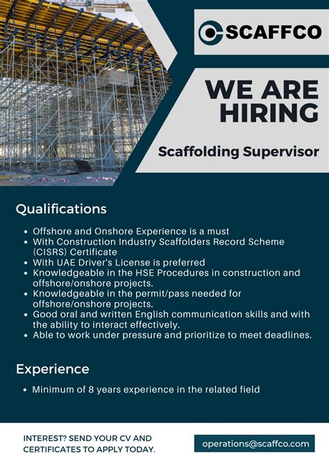 Hiring Scaffolding Scaffoldingsupervisor Uaehiring Onshore Offshore… Scaffco 21 Comments