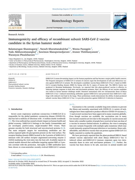 pdf immunogenicity and efficacy of recombinant subunit sars cov 2