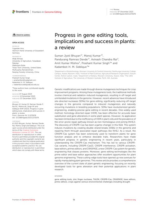 Pdf Progress In Gene Editing Tools Implications And Success In