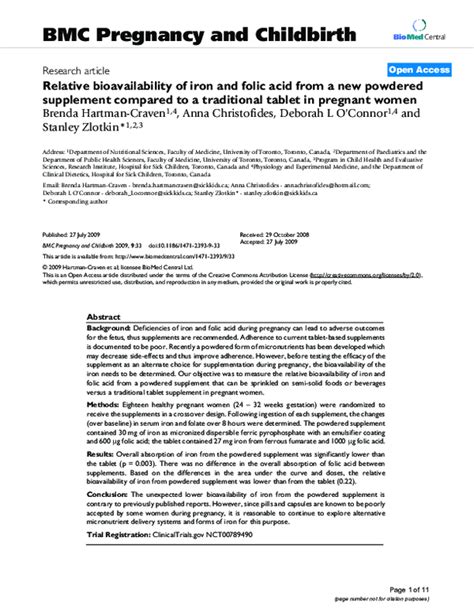 Pdf Relative Bioavailability Of Iron And Folic Acid From A New Powdered Supplement Compared To