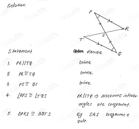 Solved Given PRparallel TQ PR TQ PS QS PQ Bisects RT Prove PRS QTS Math