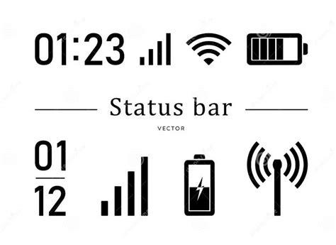 Set Of Status Bar Mobile Phone Icons Set Time Connection Wifi Signal Battery Icon Vector