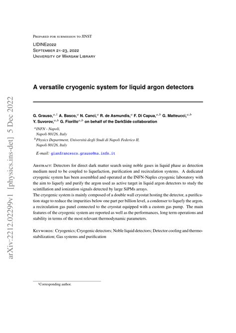 Pdf A Versatile Cryogenic System For Liquid Argon Detectors