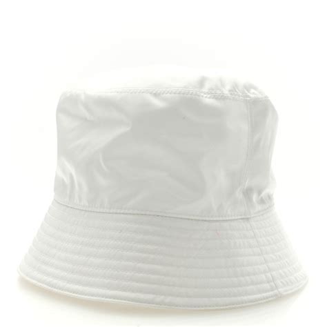 Prada Re Nylon Metal Triangle Logo Mens Bucket Hat Xl White 1447019