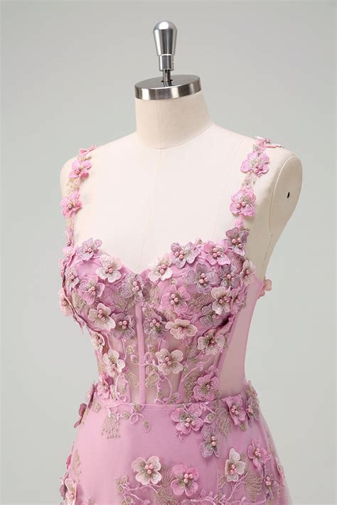 Zapakasa Women Taro Floral Beaded A Line Prom Dress Spaghetti Straps