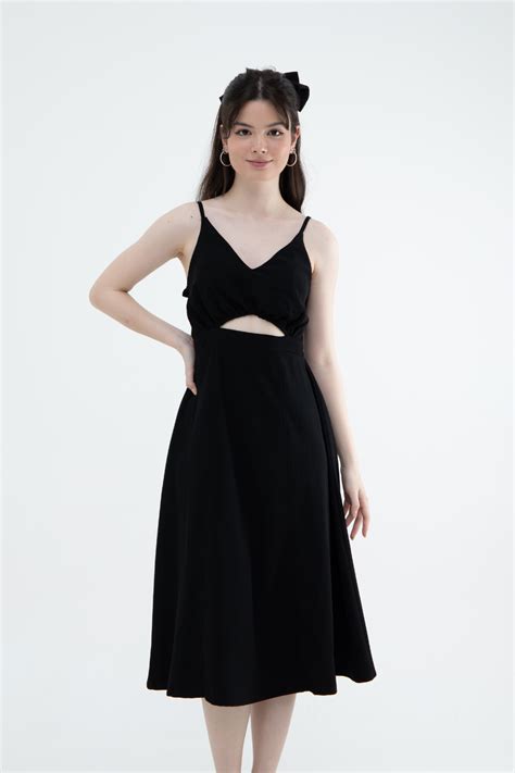 V Neck Sleeveless Cut Out Dress Black Pink Green Nonomesg
