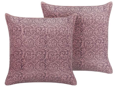 Set Of 2 Velvet Cushions Floral Motif 45 X 45 Cm Pink Romneya Beliani