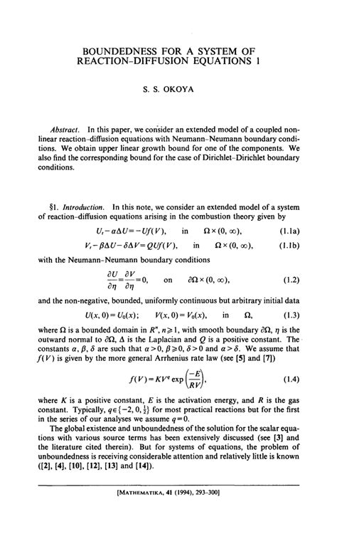 Pdf Boundedness For A System Of Reaction Diffusion Equations 1