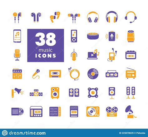 Multimedia Devices And Symbols Glyph Icons Set Stock Vector