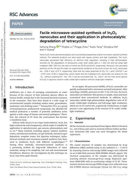 Pdf Facile Microwave Assisted Synthesis Of In 2 O 3 Nanocubes And