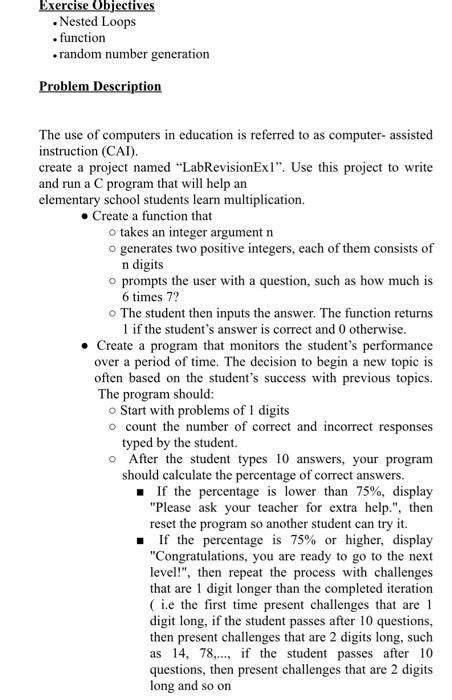 Solved Exercise Objectives Nested Loops Function Random