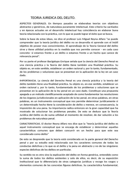 Teoria Juridica Del Delito Dp I Pdf Justicia Crimen Y Violencia