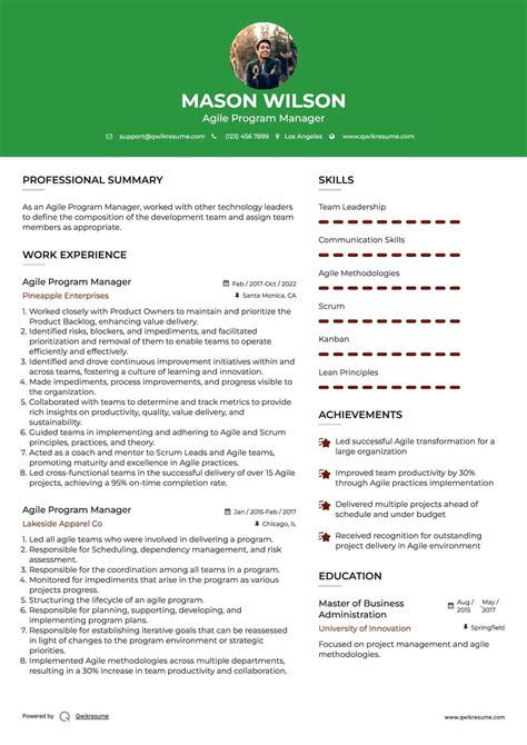 10 Agile Program Manager Resume Samples And Templates For 2025
