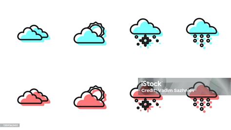 雪太陽雲の天気と雨のアイコンで雲を設定しますベクトル しずくのベクターアート素材や画像を多数ご用意 しずく まぶしい アイコン