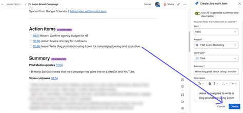 Digital Project Management Interface With Action Items And Jira Integration