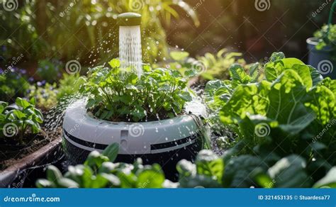 Smart Watering System In Garden Stock Image Image Of Lights Digital