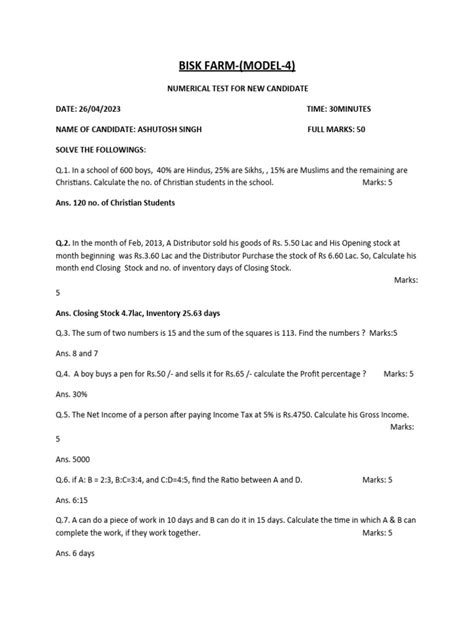 Numerical Ability Test Iv Pdf Money Economies