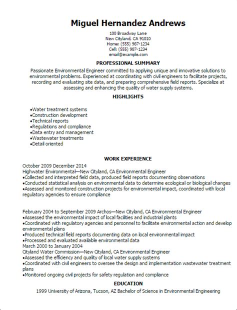 Environmental Engineer Resume Example Myperfectresume