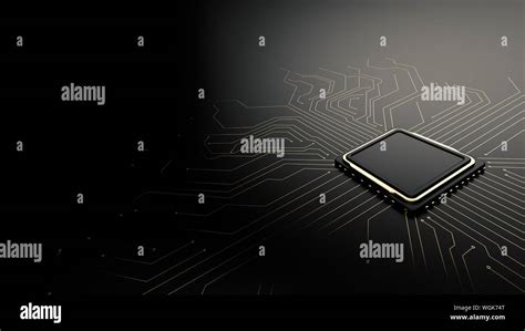 CPU Golden Circuit Board On The Black Background 3D Illustration