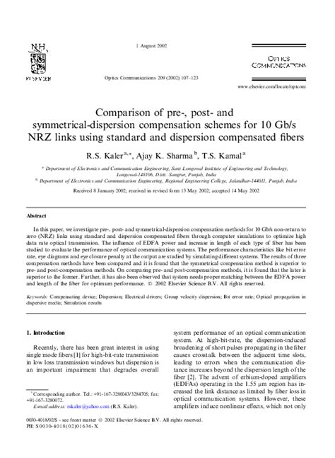 Pdf Comparison Of Pre Post And Symmetrical Dispersion Compensation Schemes For 10 Gbs Nrz
