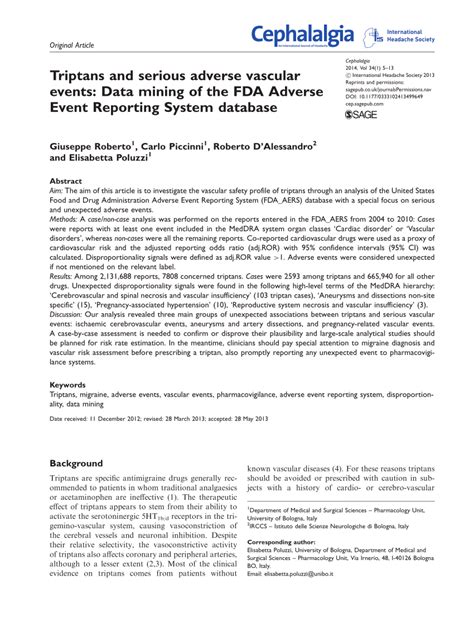 Pdf Triptans And Serious Adverse Vascular Events Data Mining Of The