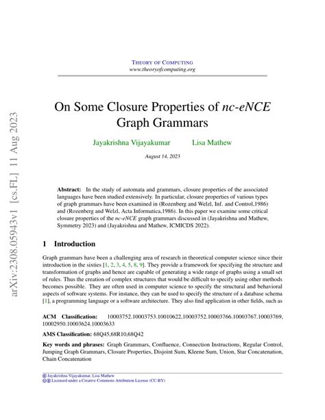 PDF On Some Closure Properties Of Nc ENCE Graph Grammars
