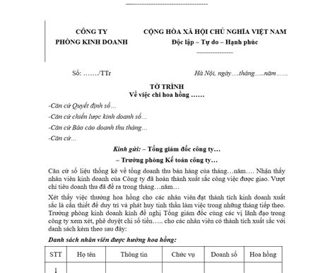 Mẫu Tờ Trình Chi Hoa Hồng Cho Sale Chuẩn Nhất 2023
