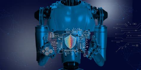 3d Robotic Render Background With Cyber Security Icon On Circuit