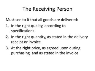 Purchasing Receiving And Storing Food Continuation Pptx
