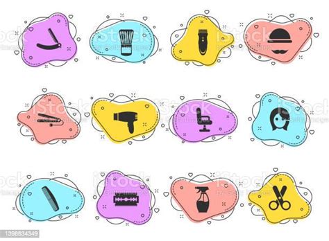 이발소 글리프 벡터 아이콘은 흰색 배경에 고립 된 컬러 버블 모양에 있습니다 웹 디자인 모바일 앱 및 Ui 디자인을위한 이발소 아이콘 세트 0명에 대한 스톡 벡터 아트 및