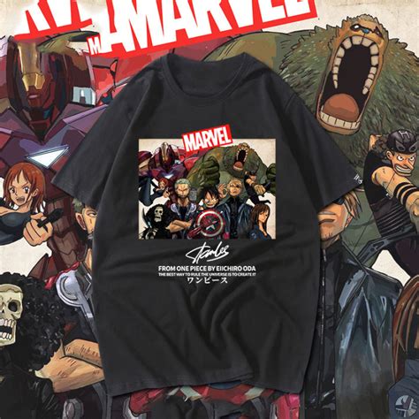 ขายร้อน พร้อมส่ง เสื้อยืด One Piece Marvel แขนสั้น Iron Man America