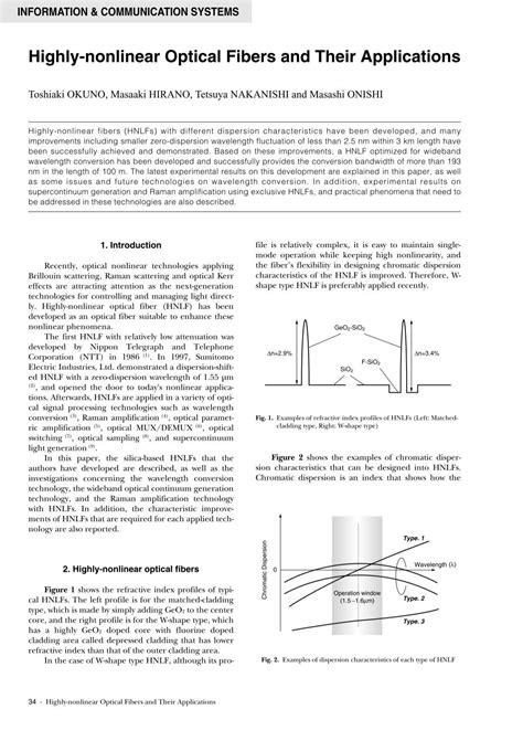 Highly Nonlinear Optical Fibers And Their Applications Sumitomo