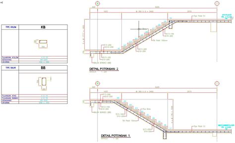 Detailed Sections 1and2 Of The Staircase Design In Autocad 2d Drawing