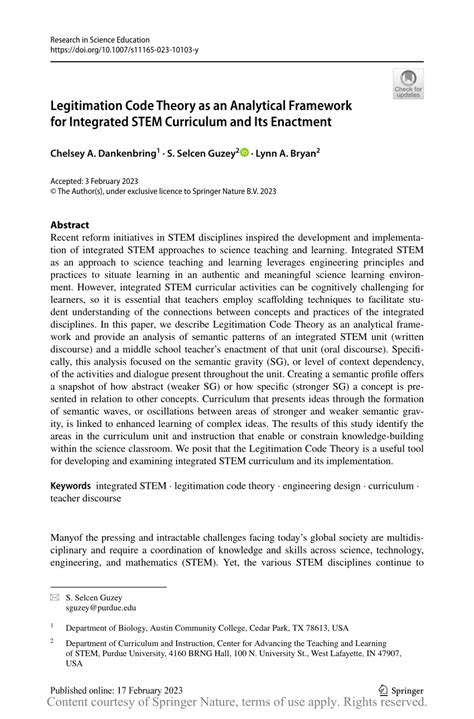 Legitimation Code Theory As An Analytical Framework For Integrated Stem