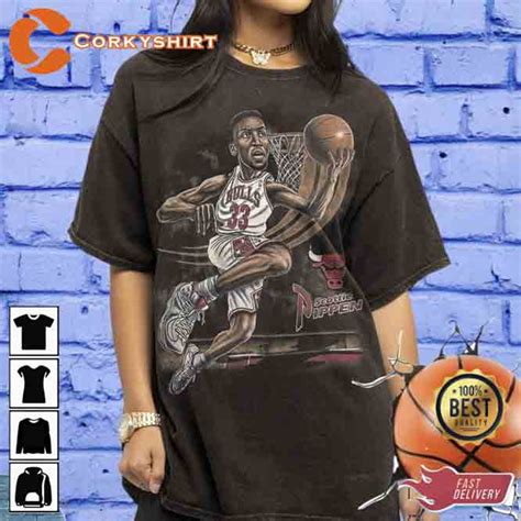 Vintage Wash Scottie Pippen Chicago Bulls Basketball Caricature T Shirt