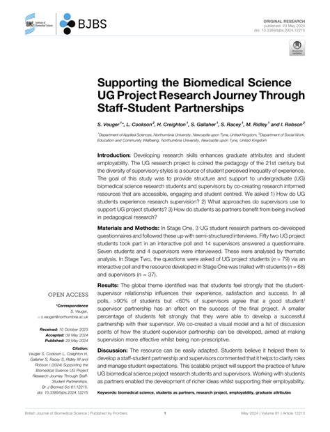 Pdf Supporting The Biomedical Science Ug Project Research Journey
