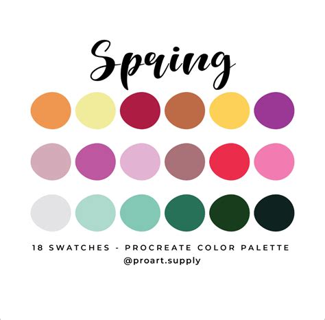 SPRING PROCREATE Color Palette Hex Codes Pink Red Purple Orange Green For IPad Digital