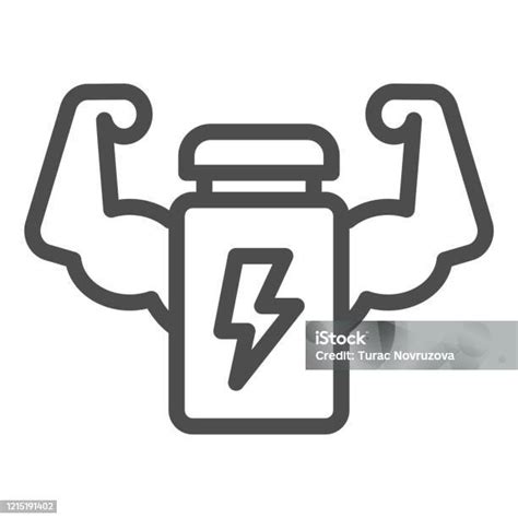 병 선과 단색 아이콘이있는 근육 손 단백질 에너지 음료와 팔 기호 흰색 배경에 스타일 그림을 윤곽 모바일 개념 웹 디자인에 대한