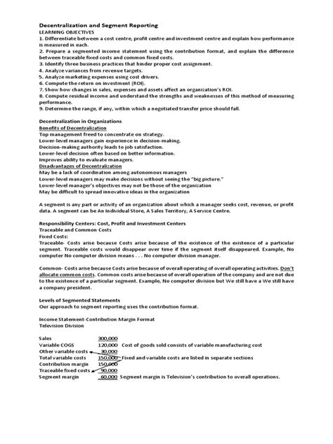 decentralization segment reporting pdf return on investment
