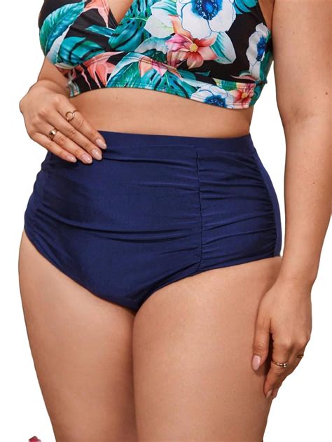 Plain Navy Blue Plus Size Bikini Bottoms Womens Plus