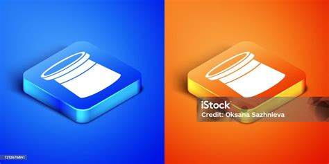 파란색과 주황색 배경에 격리 된 아이소메트릭 마술사 모자 아이콘입니다 마술 미스터리 엔터테인먼트 컨셉 정사각형 버튼 벡터