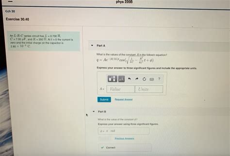 Solved Xercise 30 40 Part An L R C Series Circuit Has L Chegg Com