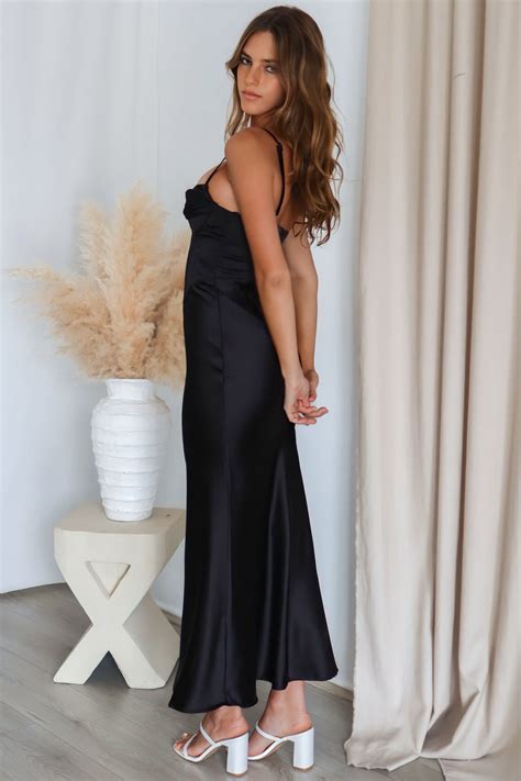 Xena Satin Maxi Black Corset Cocktail Sexy Formal Dress Cowl Neck