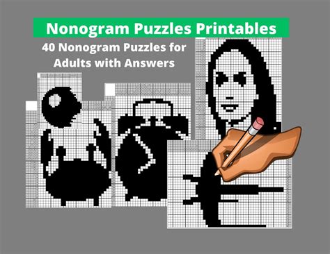 40 Nonogram Puzzles For Adults With Answers Picross Hanjie Griddler Japanese Crosswords