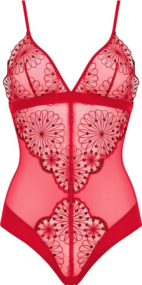 Download Red Embroidered Mesh Bodysuit Lingerie
