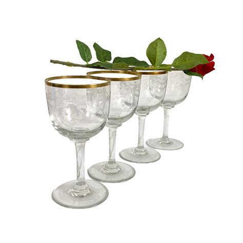 4 Vintage Gold Rimmed Wine Cocktail Glasses Glasses W Garland And